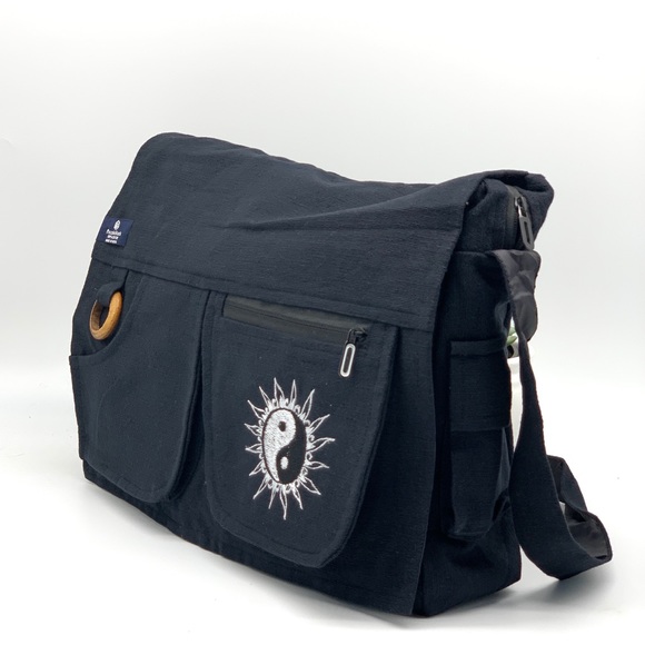 Bags | Large Heavy Cotton Laptop Bag Yin Yang Embroidery | Poshmark